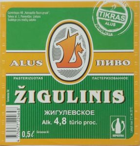 Drink Label: Zigulinis Alus (Gamintojas AB Kalnapilio-Tauro Grupe ...