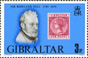 Stamp: Sir Rowland Hill and 1d. Stamp of 1886 (Gibraltar(Death ...