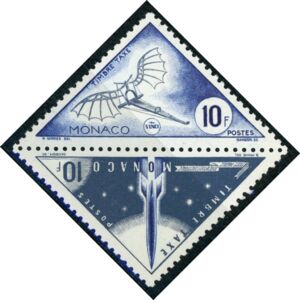 Stamp: Leonardo da Vinci's Plane Design and Space Rocket (Monaco(Means ...