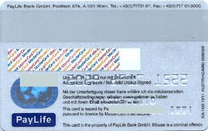 Bank Card: PayLife MC Platinum (PayLife Bank GmbH, AustriaCol:AT-MC-0028