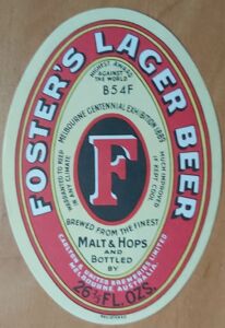 Drink Label: Fosters Lager Beer (Foster's Group, AustraliaCol:AU-BEER ...