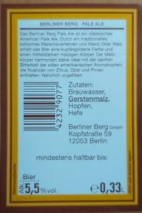 Drink Label: Berliner Berg Pale Ale (Berliner Berg GmbH, Germany ...