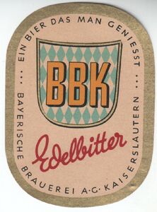 Etiqueta de bebida: BBK Edelbitter (Bayerische Brauerei Kaiserslautern ...