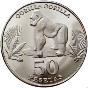 Moneda: 50 Pesetas (Gorilla) (República Democrática Árabe Saharaui(1990 ...