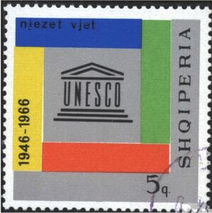Stamp: UNESCO Emblem (Albania(20th Anniversary of UNESCO) Mi:AL 1100,Sn:AL 974,Yt:AL 939,Sg:AL ...