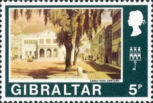 Stamp: Commercial Square and Library (Early 19th century) (Gibraltar ...