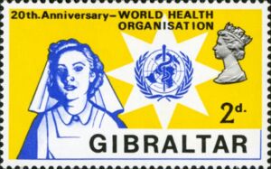 Stamp: Nurse and W.H.O. Emblem (Gibraltar(20th Anniversary of the World ...