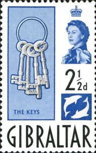 Stamp: Keys of Gibraltar and Porpoises Motif (Gibraltar(Definitives ...