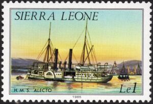 Stamp: H.M.S. Alecto (Sierra Leone(Ships (1985)) Mi:SL 776IIC,Sn:SL ...