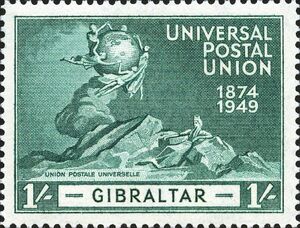 Stamp: Universal Postal Union (UPU) Monument, Berne (Gibraltar(75th ...