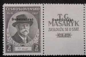 Stamp: Overprint on Masaryk mourning (Sudetenland(Konstantinovy Lázně ...