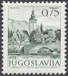 Stamp: Church and bridge in Bohinj (Yugoslavia(Tourism-Definitive Small ...