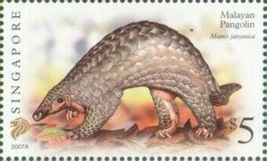Stamp: Malayan Pangolin (Manis javanica) Imprint 2007A (Singapore(Flora ...