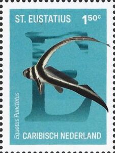 Stamp: Spotted Ribbonfish (Equetus punctatus) (Saint Eustatius(Fauna of ...