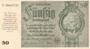 Banknote: 50 Reichsmark (Germany) (1945 E.Reissue - Reichsbank Offices ...