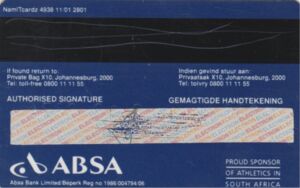 Bank Card: Absa (Absa, South AfricaCol:ZA-VE-0001.02
