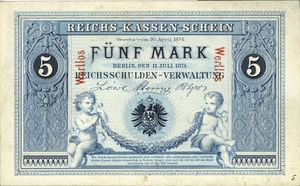 Banknote: 5 Mark (Germany(1874 Issue - Reichskassenscheine, Imperial ...