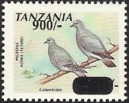 Stamp: Afep Pigeon (Columba unicincta) (Tanzania(Birds (Surcharged ...