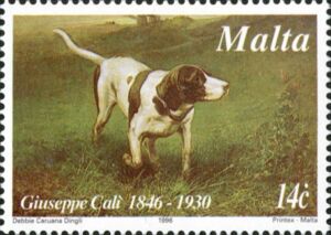 Stamp: "Pointer" (Painting by Giuseppe Cali) (Malta(150th Birth ...