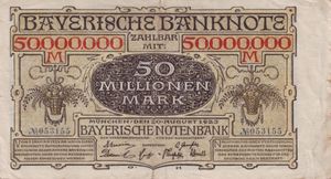Banknote: 50,000,000 Mark (German States(Bayerische Notenbank-Bavarian ...