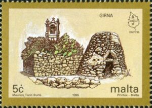 Stamp: Dry stone wall and Girna (Malta(European Nature Conservation ...