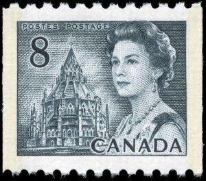 Stamp: QE II, and Library of Parliament (Canada(Centennial Definitives ...