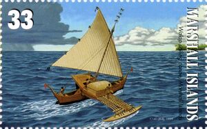Stamp: Walap sailing canoe, Marshall Islands. (Marshall Islands(Canoes ...