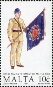 Stamp: Officer with Colour, Royal Malta Regiment of Militia, 1903 ...