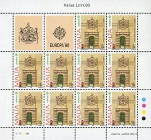 Stamp: 1990 Malta Europa Post Office, Buildings, Architecture Sheet ...
