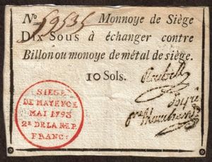 Banknote: 10 Sous (Germany(Siege - Mainz/Mayence) Wor:P-S1476a