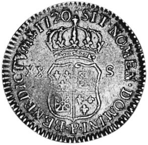 Moneda: 20 Sols (Louis XV. - 1/6 Ecu - P - Dijon) (Francia(1715~1774 ...