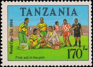 Stamp: First aid in the pitch (Tanzania(World Cup Soccer 1994 Local ...