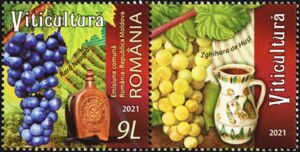 Stamp: Rara Neagră Grapes and Traditional Flask (Romania(Romania ...