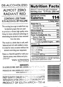 Drink Label: Radiant Red Almost Zero (Van Loveren, South AfricaCol:ZA ...