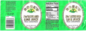 Drink Label: Rose’s Sweetened Lime (Mott's LLP, United States of ...