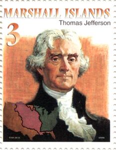 Stamp: Thomas Jefferson (1743-1826), Map Showing Louisiana Purchase ...