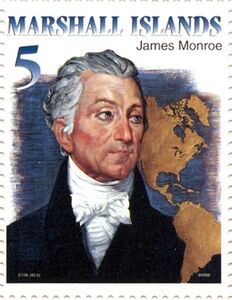 Stamp: James Monroe (1758-1831), Map of the Americas (Marshall Islands ...