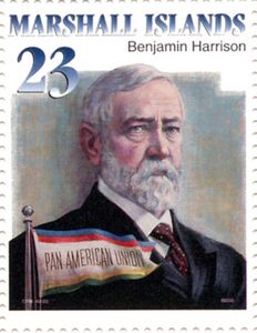 Stamp: Benjamin Harrison (1833-1901), Pan American Union Flag (Marshall ...