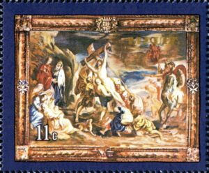 Stamp: Tapestry "The Raising of the Cross" (after Painting Rubens ...