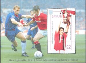 Stamp: Mark Hughes (Man Utd) and Erland Johnsen (Chelsea) tussle ...