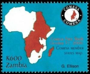 Stamp: COMESA members over Africa map (Zambia) (6th Anniversary of ...
