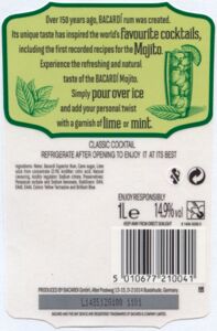 Drink Label: Bacardi - Mojito (Bacardi GmbH, Germany, Federal ...