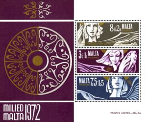 Stamp: Angel, Angel with Tambourine, Singing Angel (ss) (Malta ...