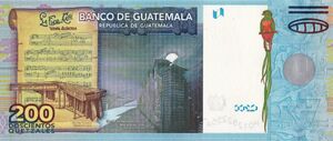 Billete de Banco: 200 Quetzales (Guatemala(2008-2020 "Flag in Watermark ...