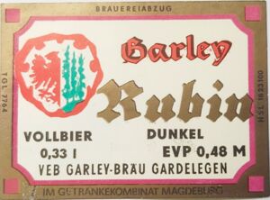 Drank Etiket: Garley Rubin (VEB Garley Bräu Gardelegen, Duitse ...