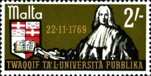 Stamp: University Arms and Grand Master Manuel Pinto da Fonseca (Malta ...
