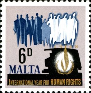 Stamp: Human Rights Emblem and People (6d) (Malta(International Human ...