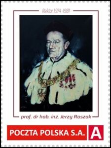 Stamp: prof. dr hab. Eng. Jerzy Roszak Rector 1974-1981 (Poland ...
