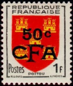 Timbre: Poitou Coat of Arms surcharged (Réunion(Definitives - Coat of ...