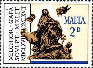 Stamp: St. Catherine of Siena by Melchior Gafa (Malta(300th Death Anniversary of Melchior Gafa ...
